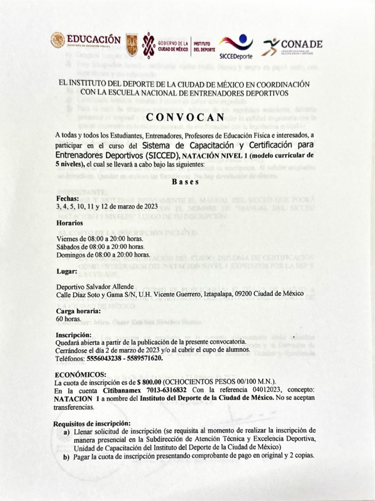 Natacion 1 Sicced | PDF