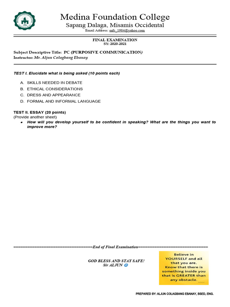 Final Examination in PC | PDF