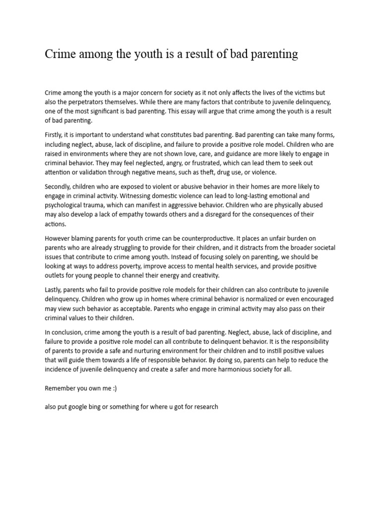 Crime Among The Youth Is A Result of Bad Parenting. | Download Free PDF ...