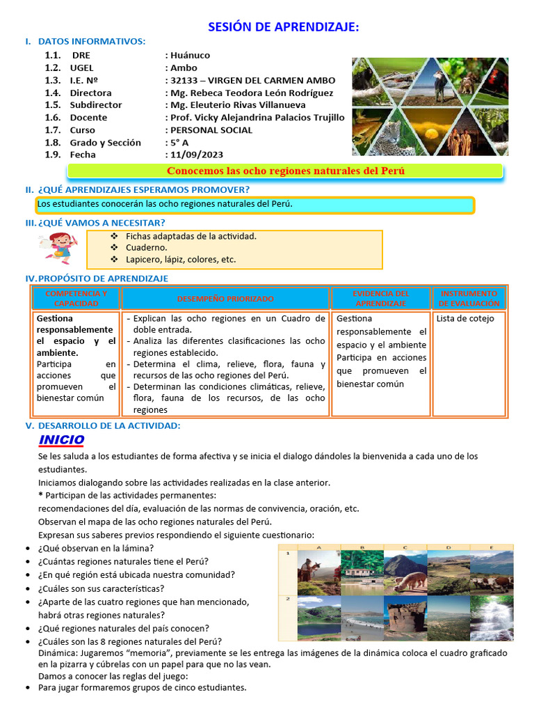 D1 A2 SESION PS. Las Ocho Regiones Naturales Del Peru | PDF ...