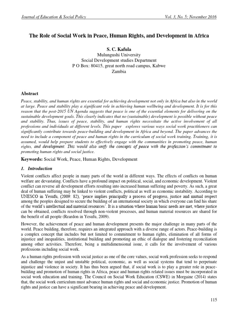 The Role of Social Work in Peace | PDF | Social Work | Peacebuilding