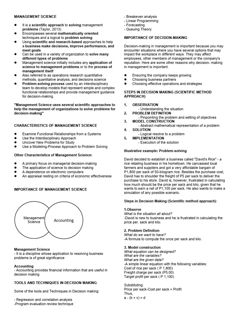 MANAGEMENT SCIENCE Print | PDF | Decision Making | Science