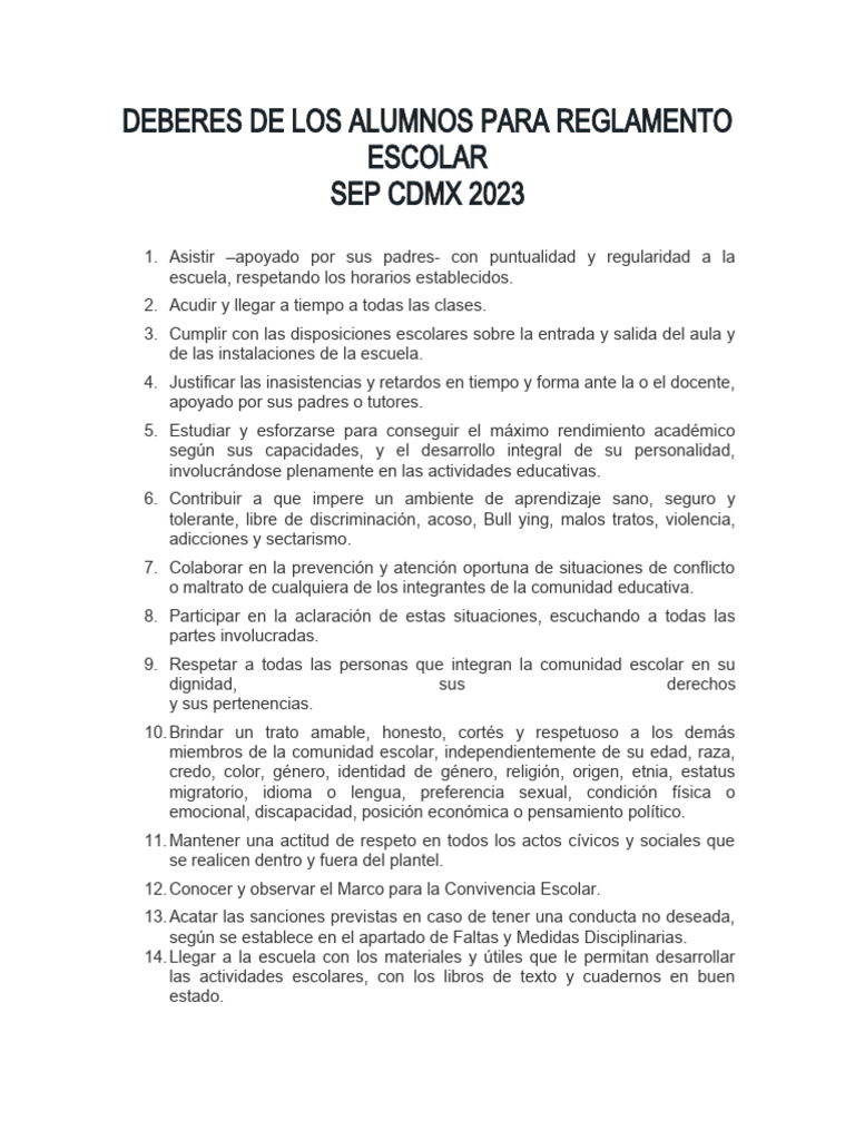 Reglamento Escolar Alumnos Sep 2023 | PDF | Educación de la primera infancia | Violencia