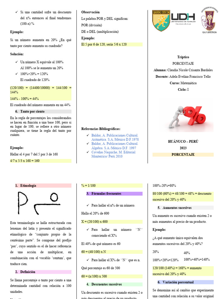 Triptico de Matemática - Hecho | PDF | Porcentaje | Aritmética