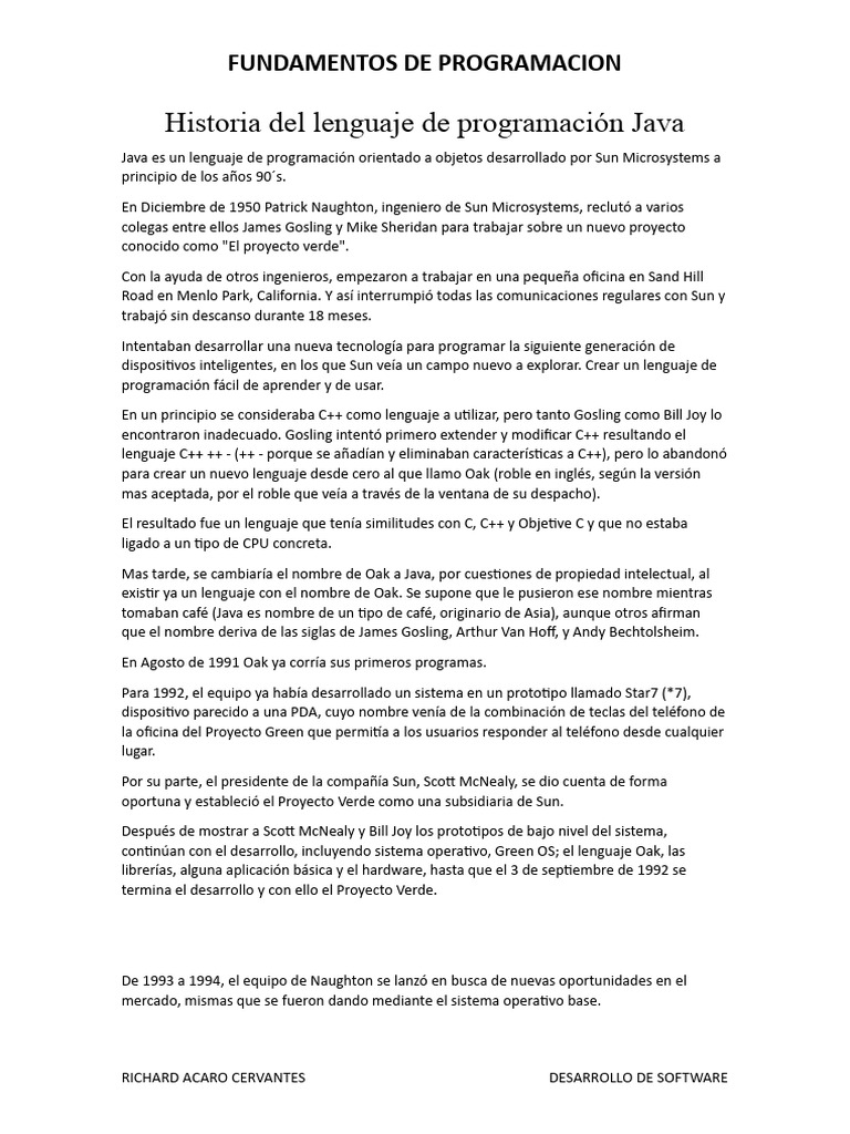 Historia Java | PDF | Java (lenguaje de programación) | máquina virtual ...
