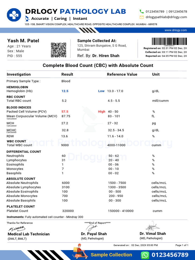 CBC Absolute Count Test Report Format Example Sample Template Drlogy ...