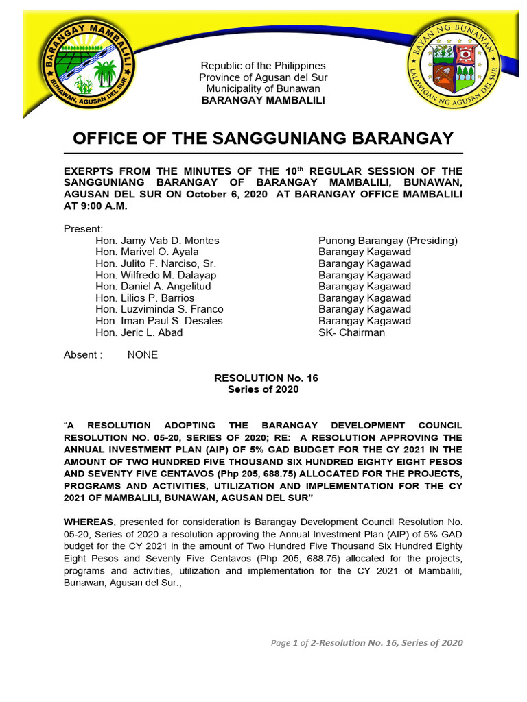 Resolution No. 16-Adopting The 5% GAD | PDF | Philippines | Economies