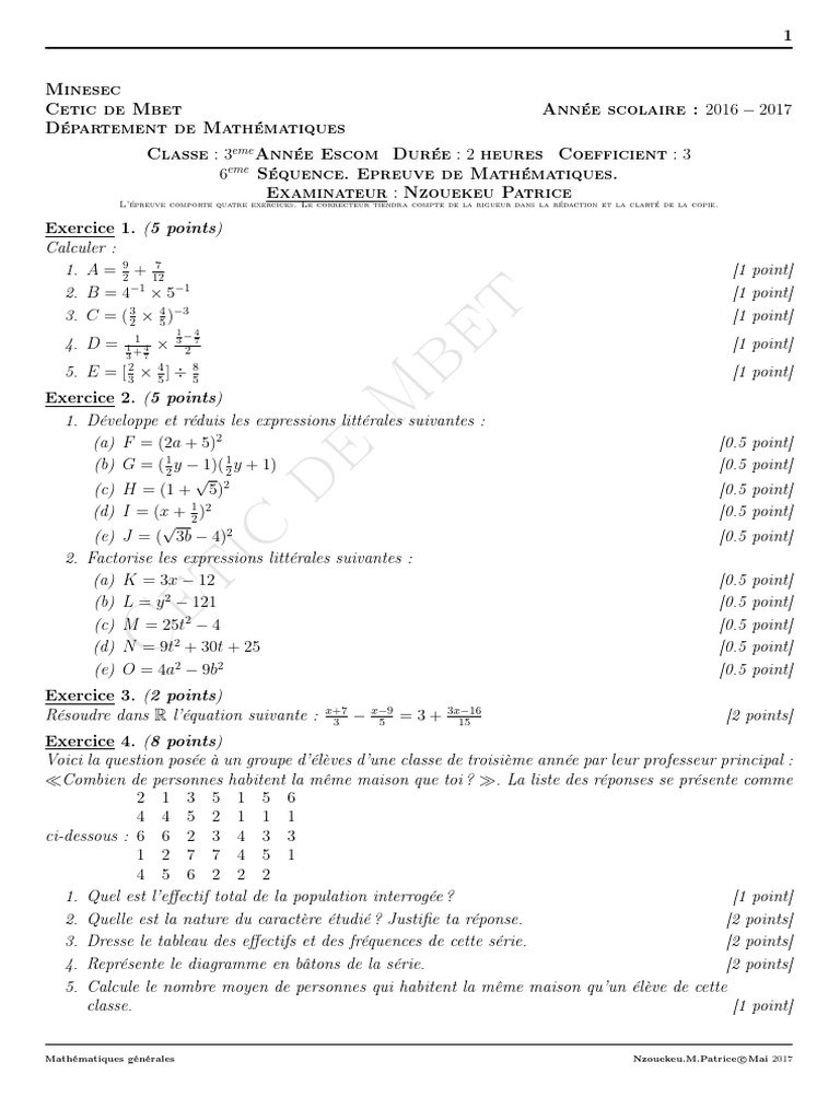 3e Annee Escom s6 | PDF | Mathématiques