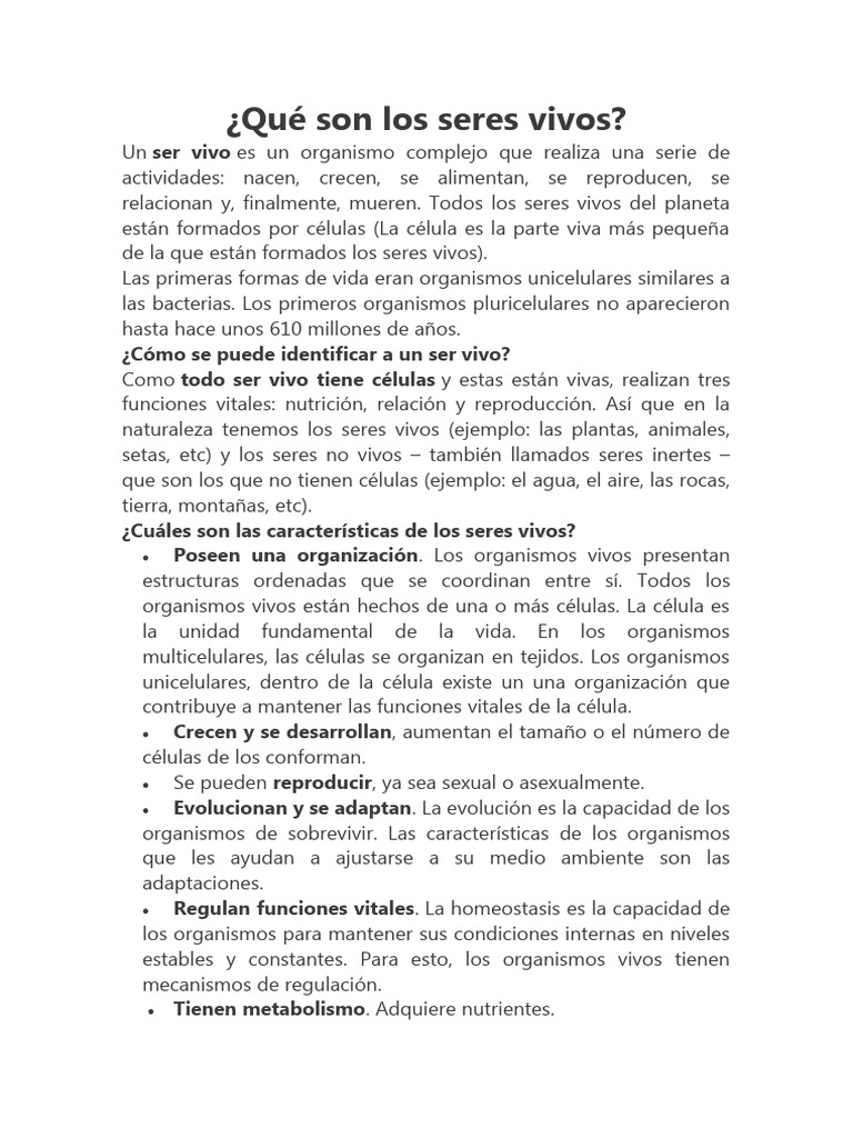 Qué Son Los Seres Vivos | PDF | Organismos | Biología Celular)