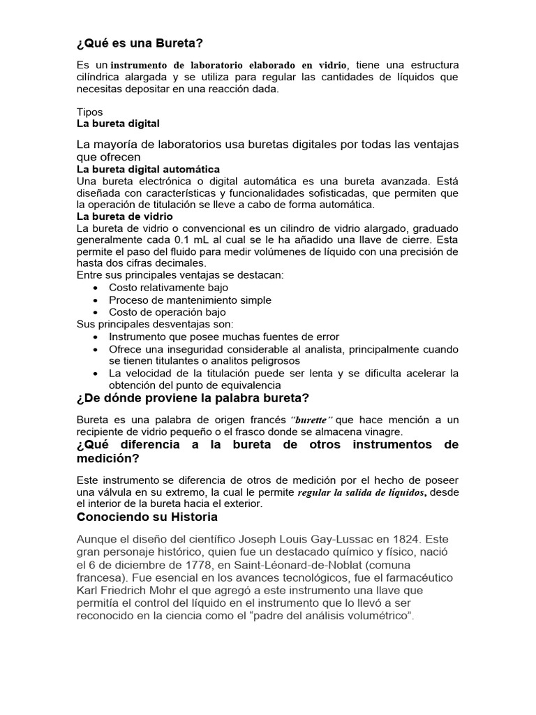 Función y características de la bureta | PDF | Lentes | Laboratorios