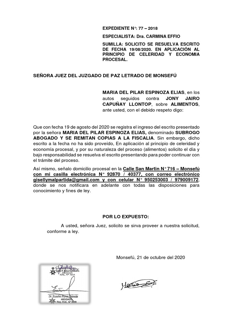 SOLICITO SE RESUELVA ESCRITO - JHON JAIRO - Exp. 00077-2018-0-1713-JP ...