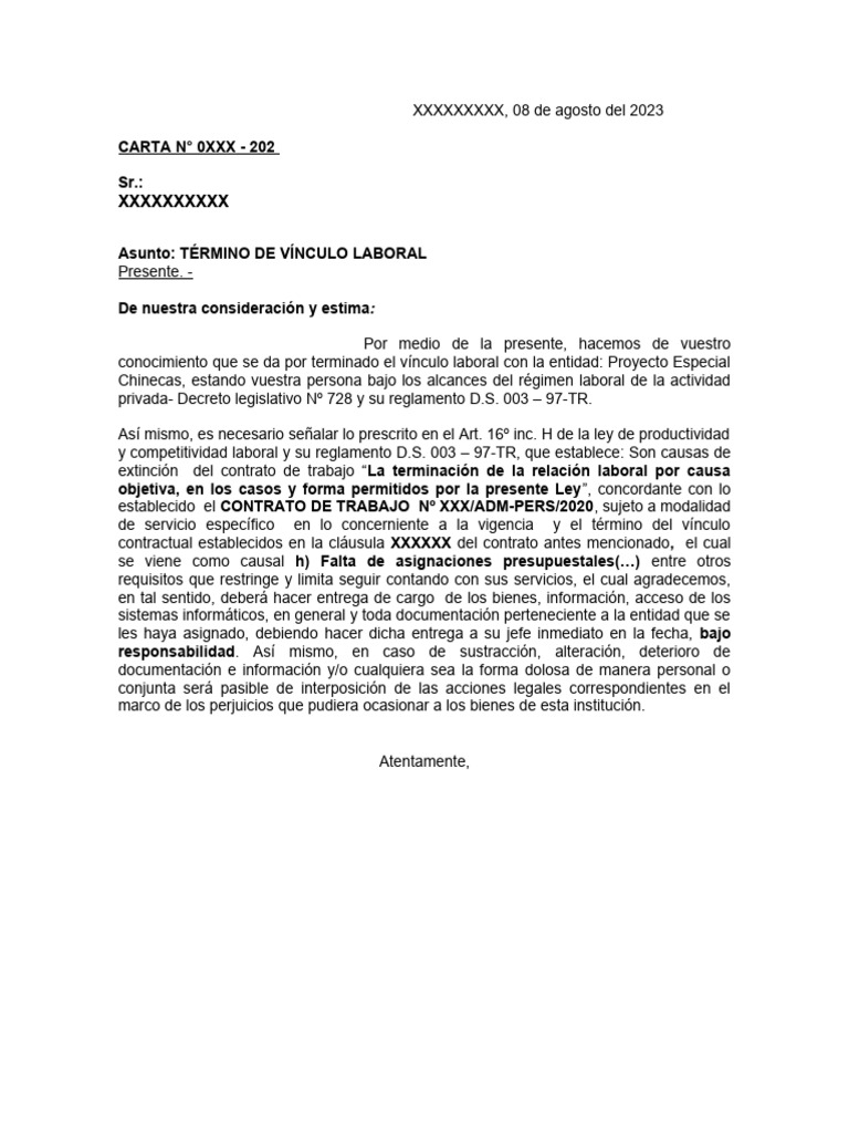 Carta de Cese Modelo | PDF