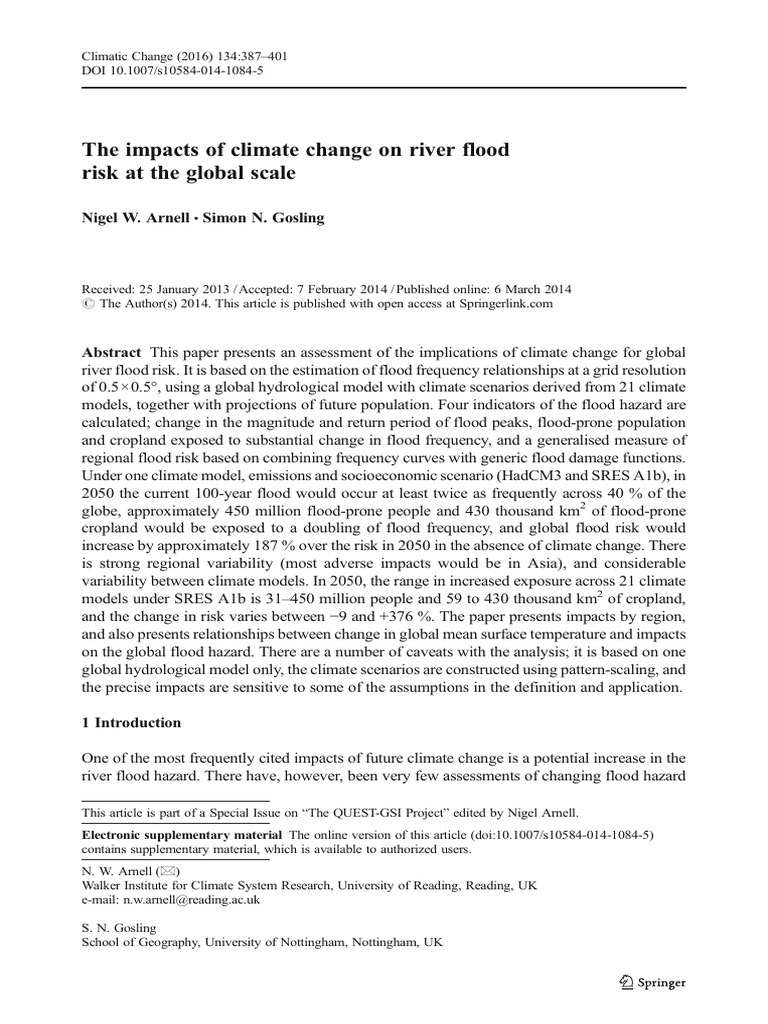 ARNELL and GOSLING 2016 - The Impacts CC River Floodrisk at The Global Scale | PDF | Flood | Climate