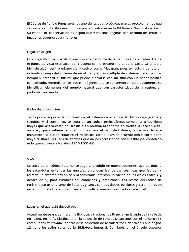 El Códice de París o Peresianus | PDF | Civilización maya | Mesoamérica