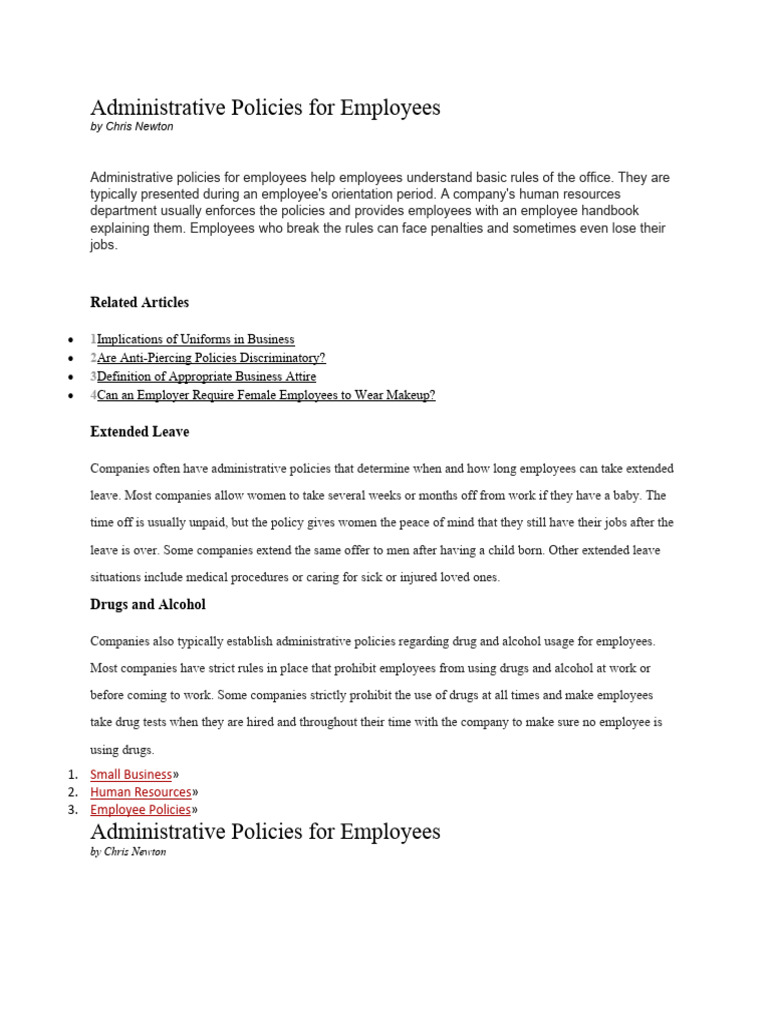 Employee Administrative Policies Overview | PDF | Employment | Human ...