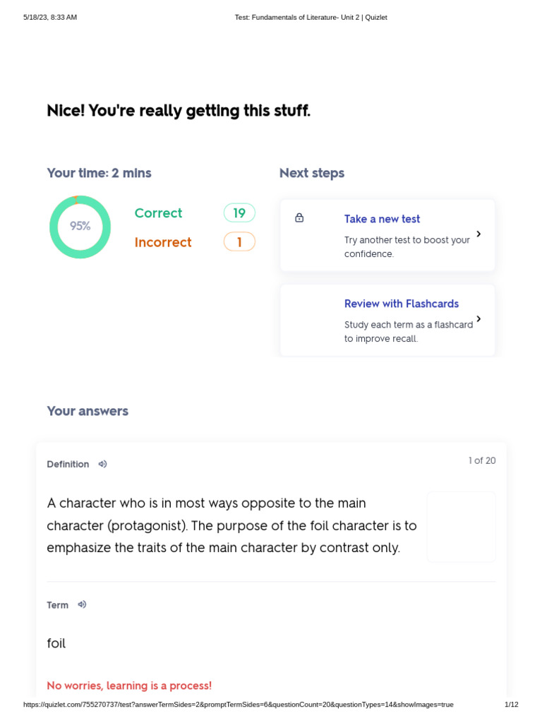 Test - Fundamentals of Literature - Unit 2 - Quizlet | PDF | Tragedy