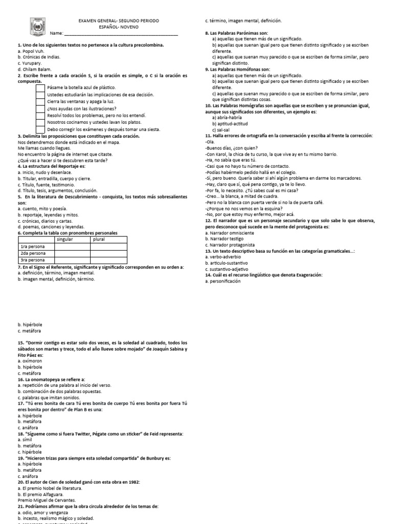 EXAMEN 2p Español | PDF | Lingüística EXAMEN 2p Español | PDF | Lingüística