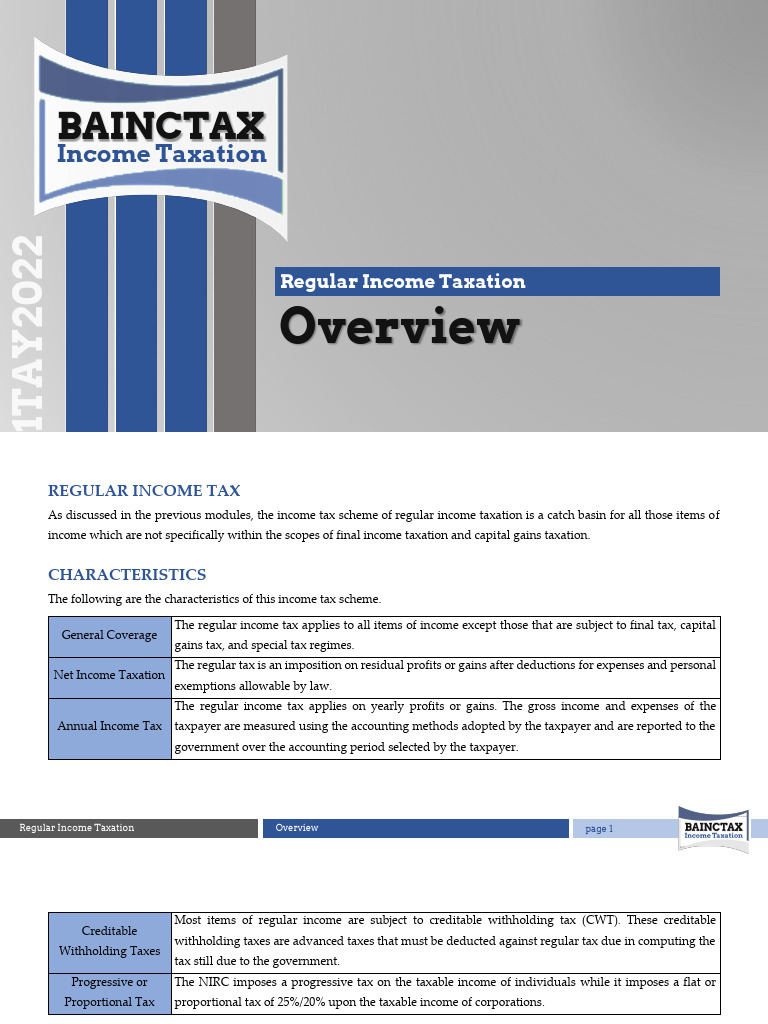 Module 07 - Overview of Regular Income Taxation | PDF | Income Tax | Taxes
