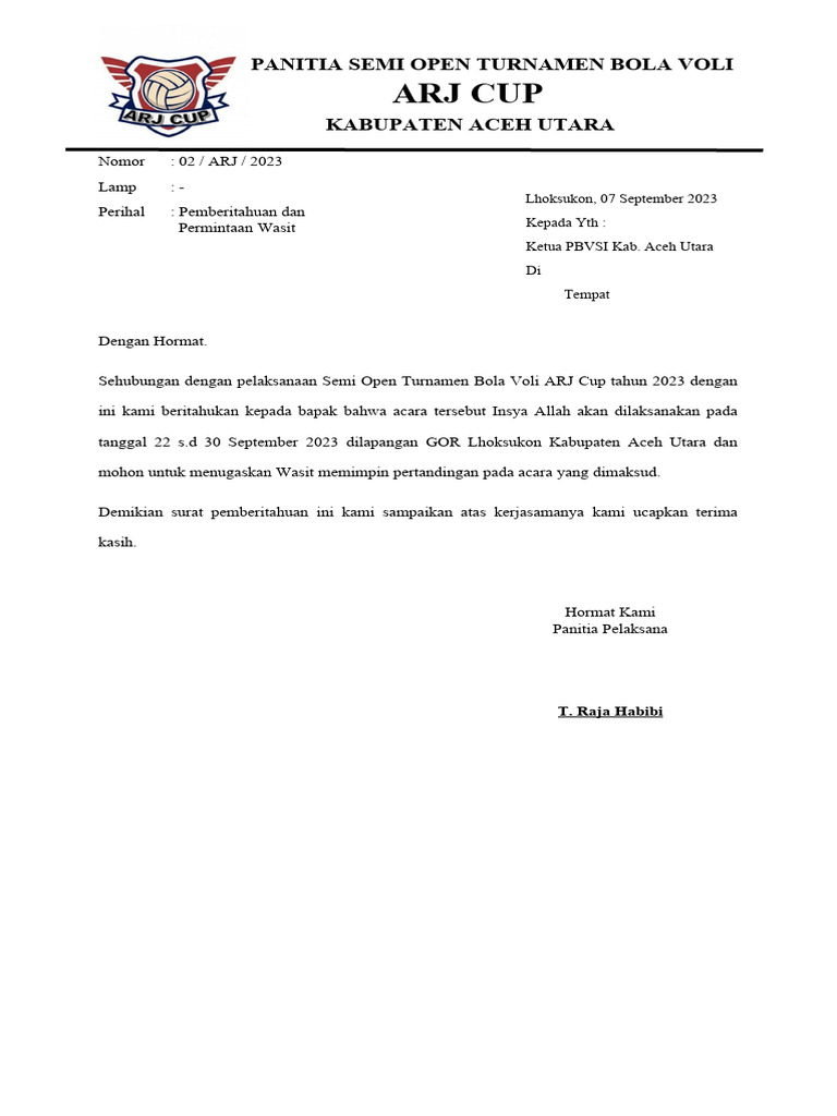 Permintaan Wasit ARJ Cup 2023 | PDF