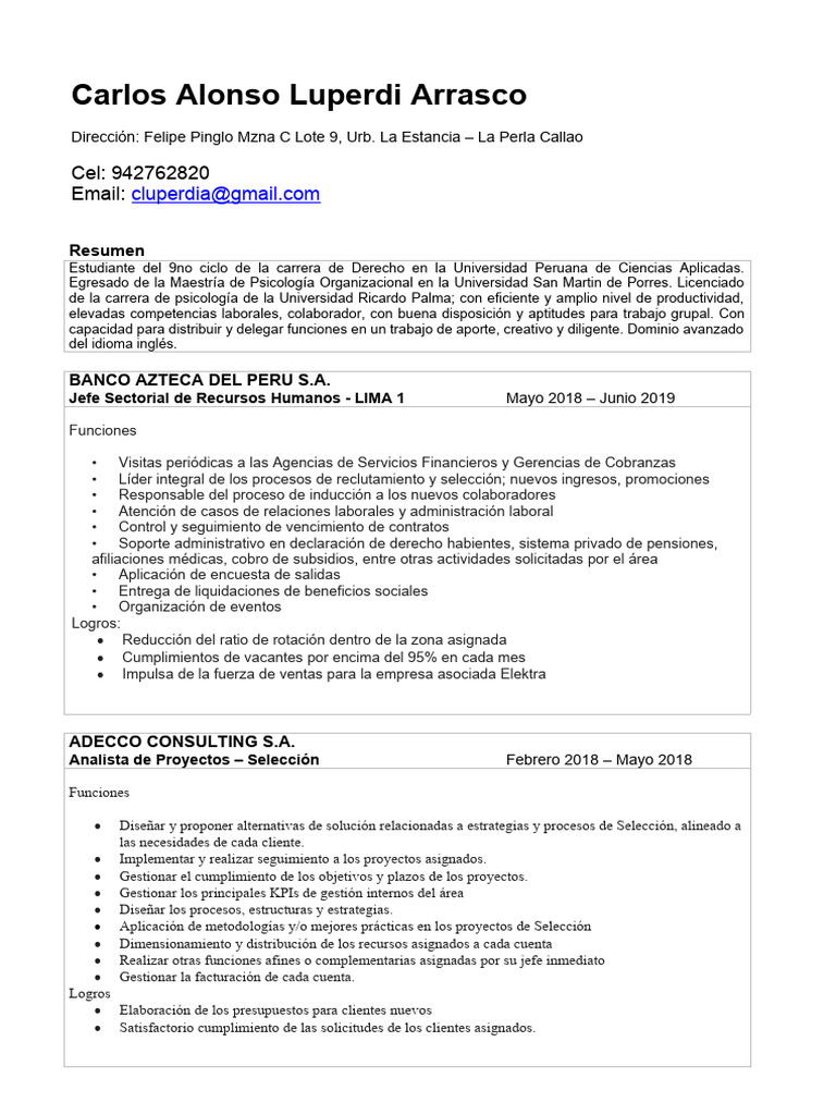 CV Carlos Luperdi - 2023 | PDF | Perú | Reclutamiento