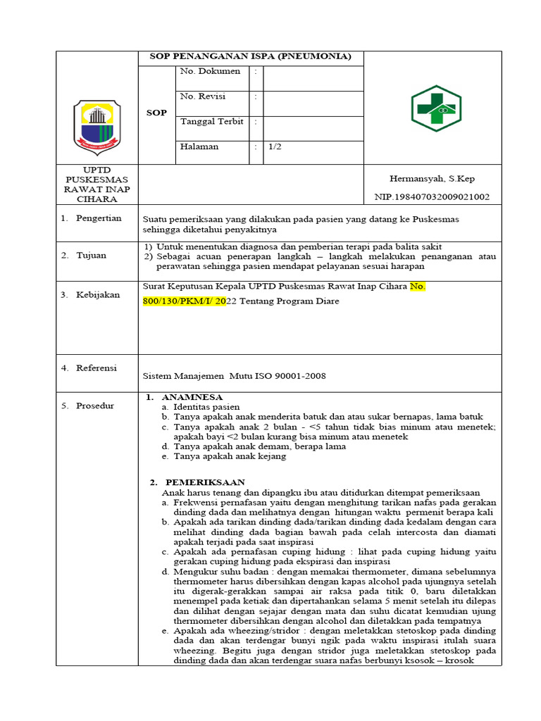 Sop Ispa Pneumonia Cihara | PDF