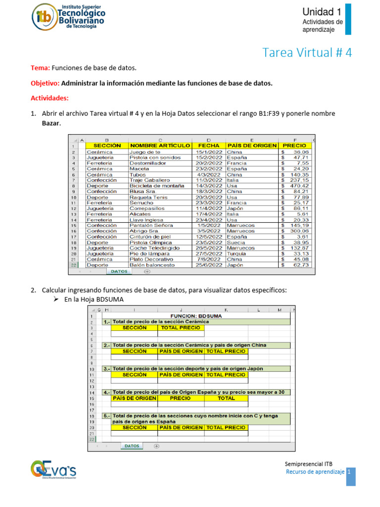 Tarea Virtual # 4 Funciones de Base de Datos | PDF