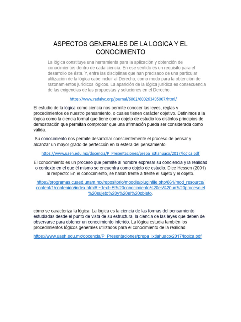 Aspectos Generales de La Logica y El Conocimiento | PDF Aspectos Generales de La Logica y El Conocimiento | PDF