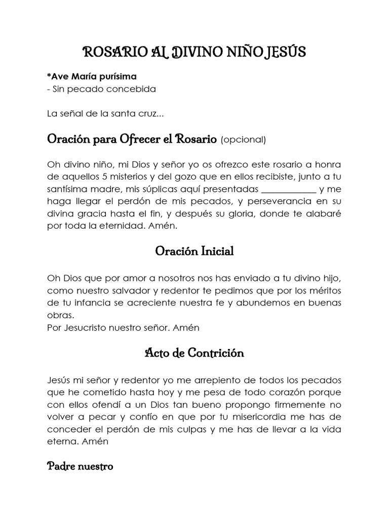 Rosario al Divino Niño Jesús | PDF | Oración | María, madre de Jesús