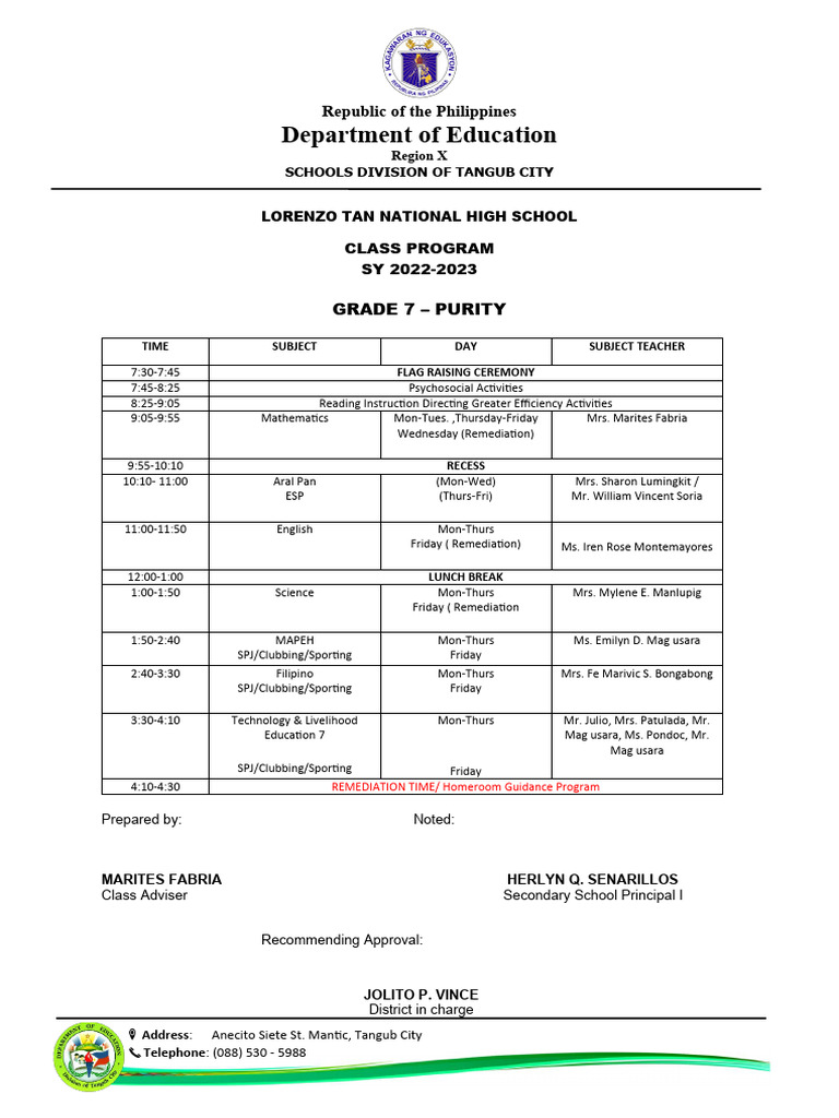 Class Program 2022 2023 | Download Free PDF | Educational Organizations | Educational Institutions