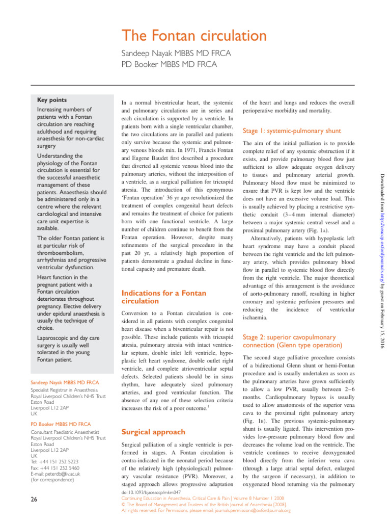 The Fontan Circulation Contin Educ | PDF | Ventricle (Heart) | Heart