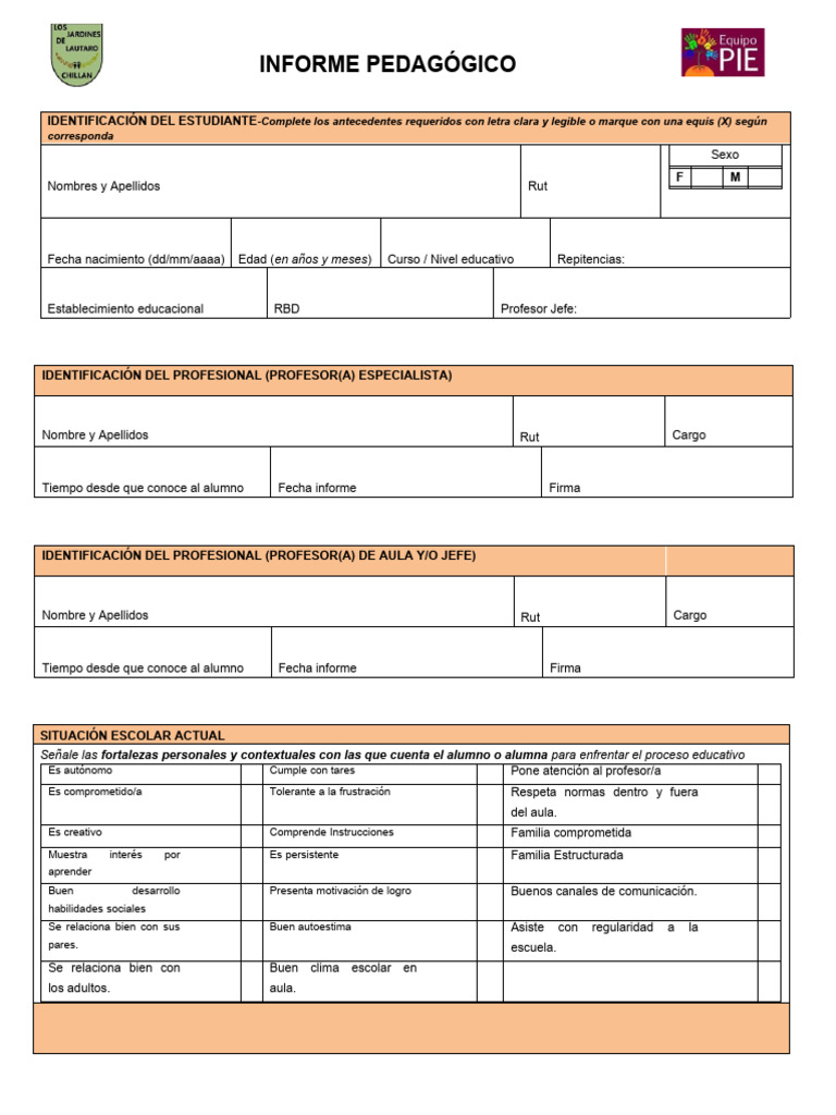 FORMATO Informe Pedagógico | PDF | Aprendizaje | Salón de clases