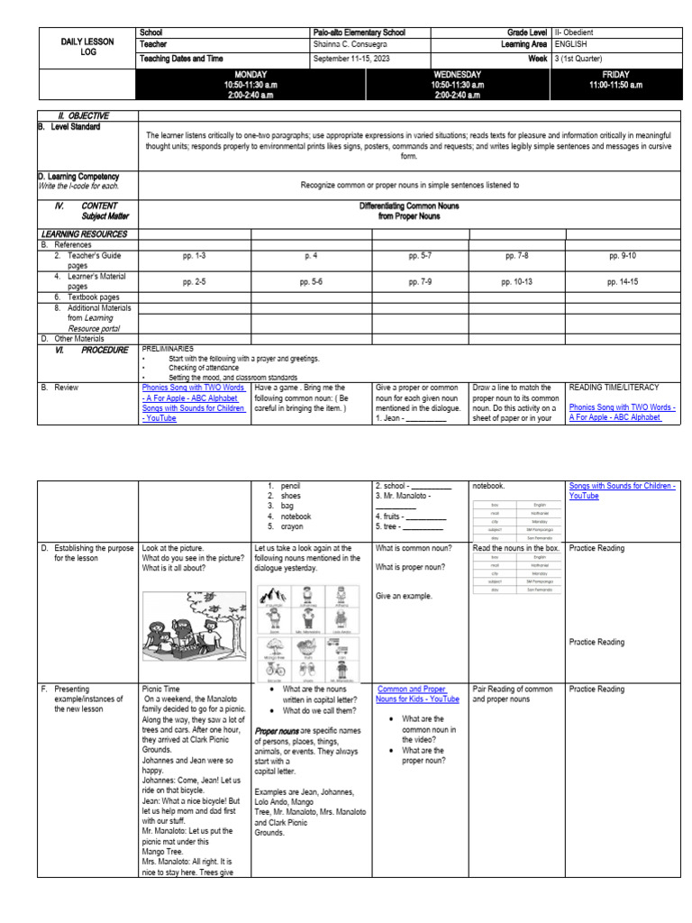 DLL - English 2 - Q1 - W3 | PDF | Phonics | Learning