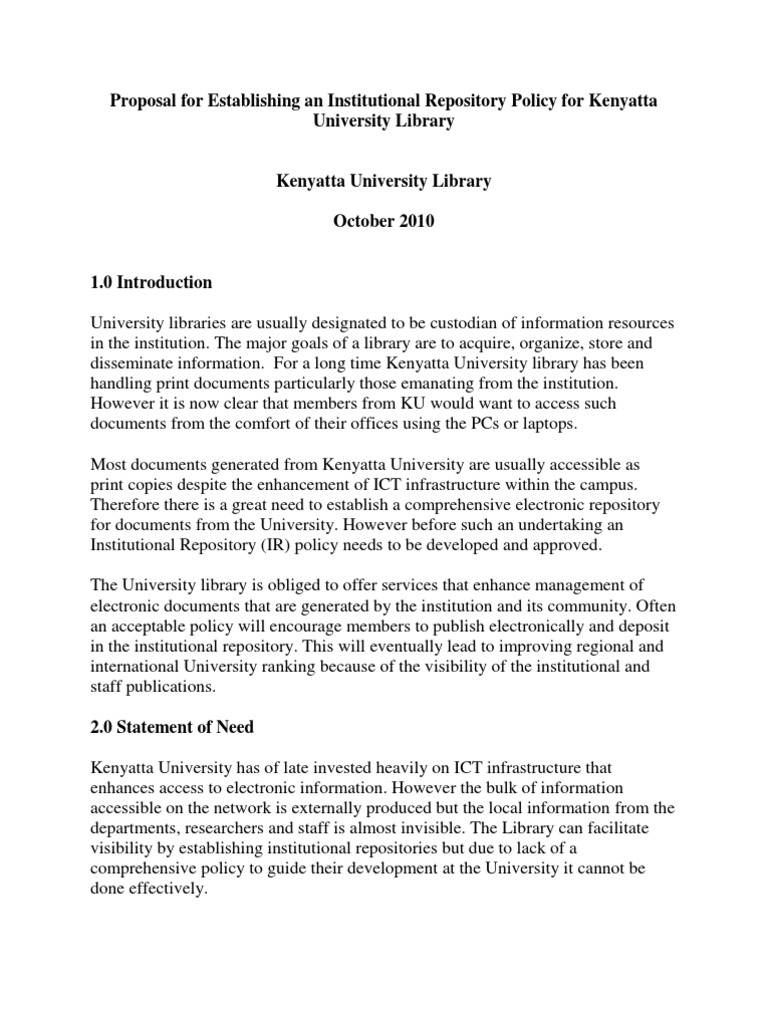 Proposal For Establishing An Institutional Repository Policy For ...