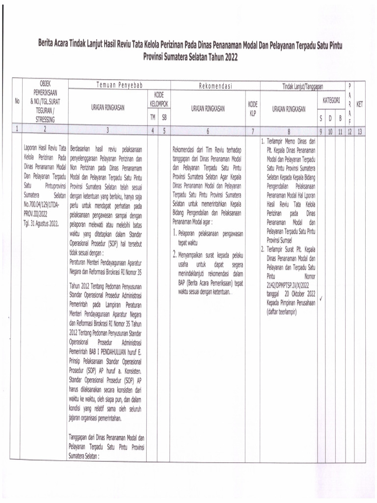 BA TL Hasil Reviu Tata Kelola Perizinan DPMPTSP - Rotated | PDF