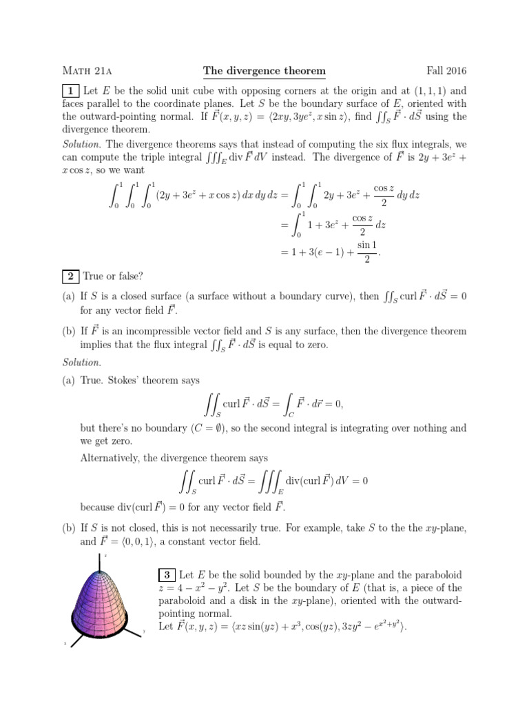 31 - Divergence Theorem Solutions | PDF | Flux | Divergence