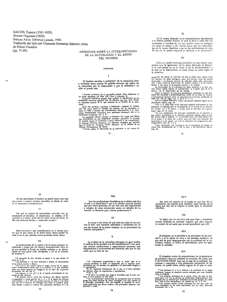 Novum Organum Bacon (Selección) | PDF | Lógica | Interacciones de ...