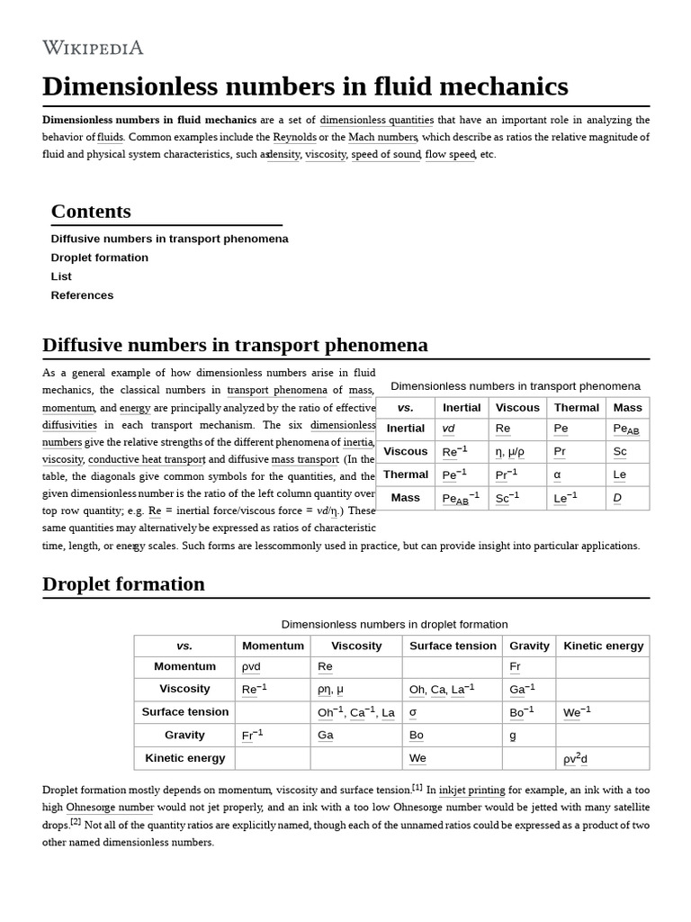 Dimensionless Numbers in Fluid Mechanics | PDF | Fluid Dynamics | Viscosity