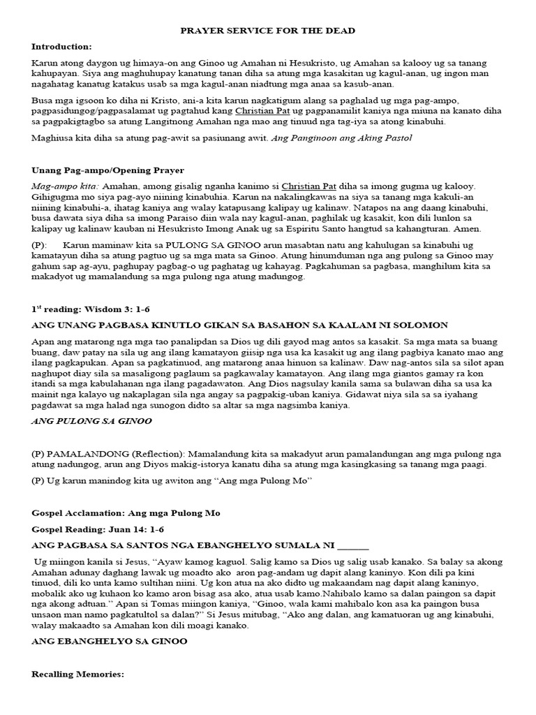 PRAYER SERVICE FOR THE DEAD Bisaya | PDF