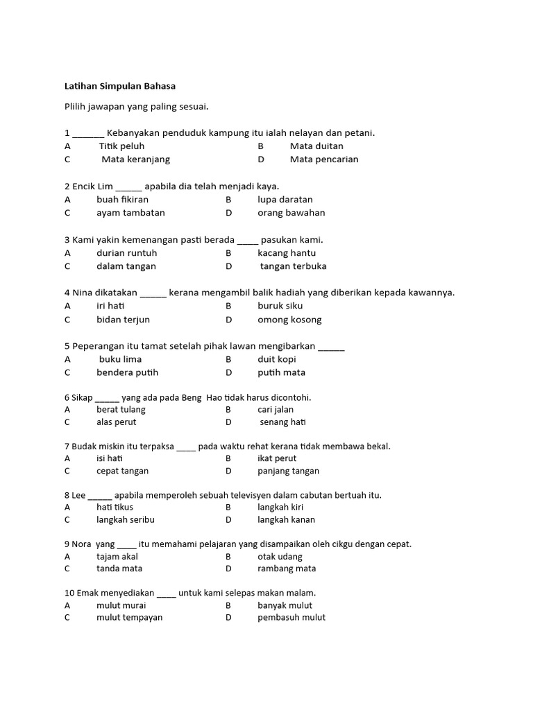 Latihan Simpulan Bahasa | PDF