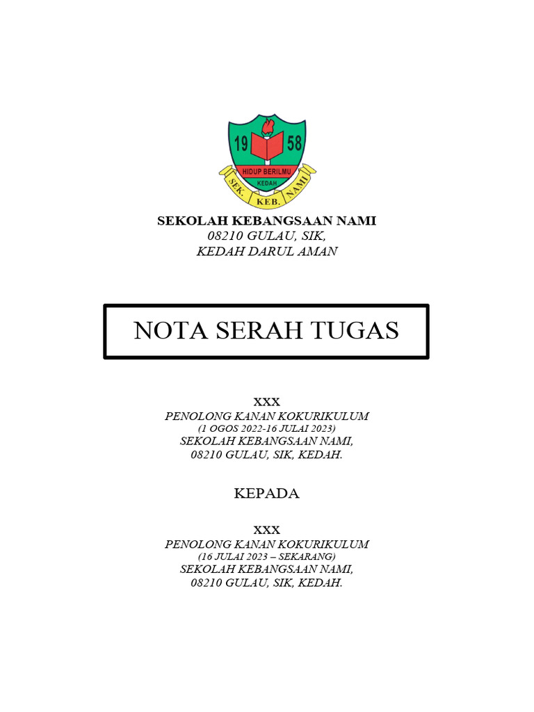 Nota Serah Tugas | PDF