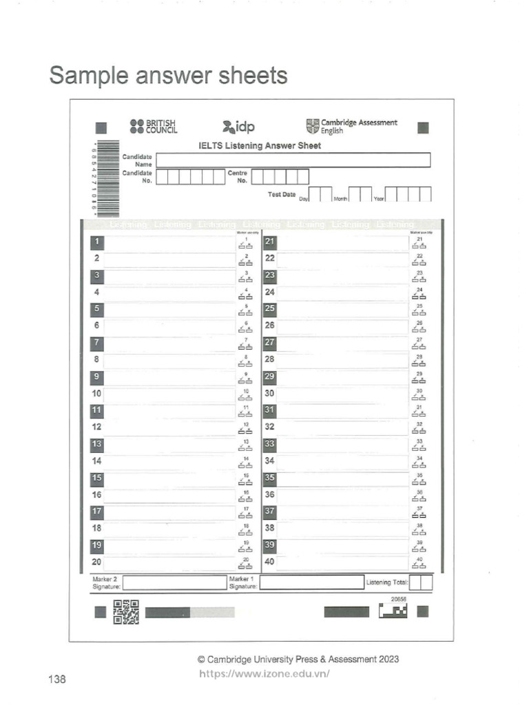 Answer Sheet Ielts | PDF