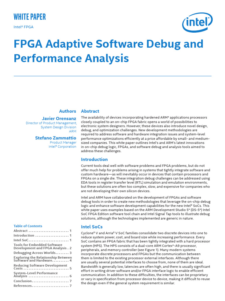 Intel Whitepaper - FPGA Adaptive Software Debug and Performance Analysis | PDF | Field ...