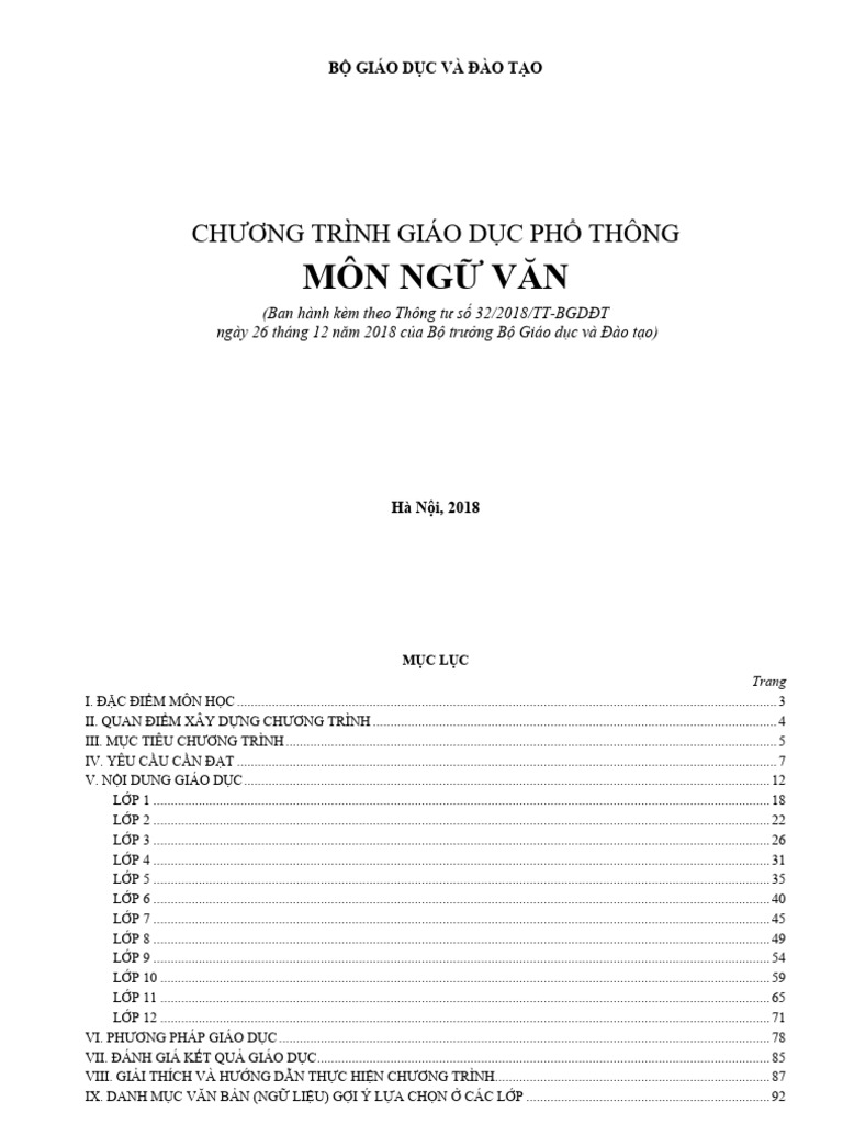 CT GDPT Môn Tiếng Việt Năm 2018 Cấp Tiểu Học | PDF