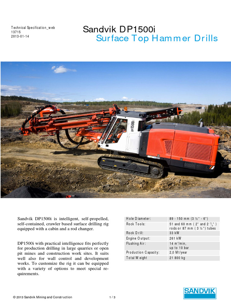 Sandvik DP1500i: Surface Top Hammer Drills | Download Free PDF | Drill ...