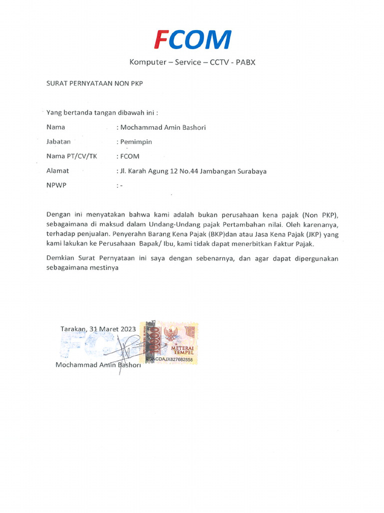 Kwitansi Fcom - CCTV - PABX | PDF