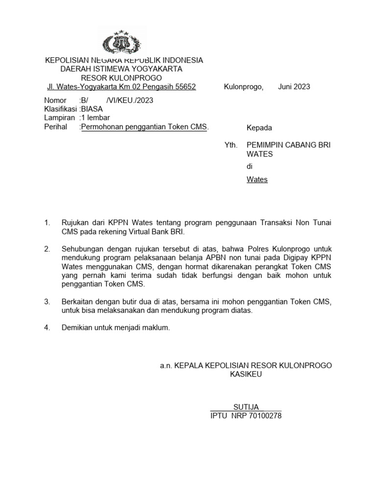 Permohonan Penggantian Token CMS BRI | PDF | Bisnis | Pengelolaan ...