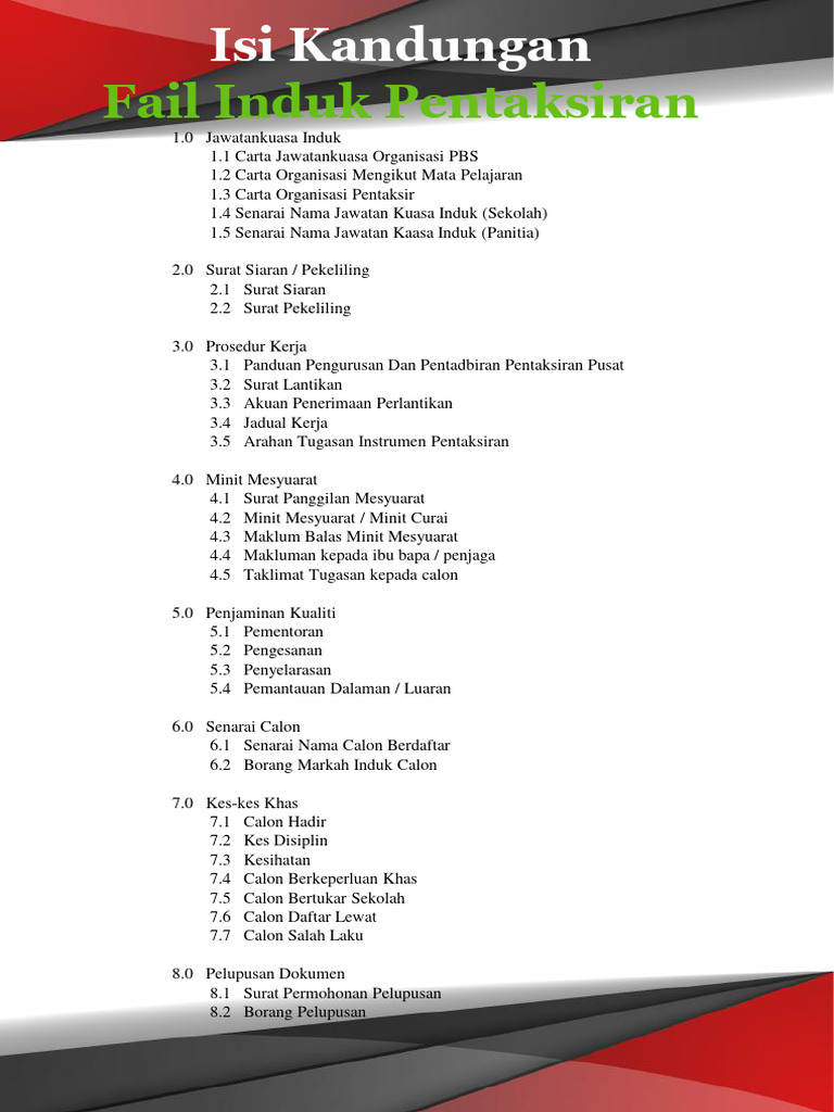 Isi Kandungan Fail Induk & Pentaksir | PDF