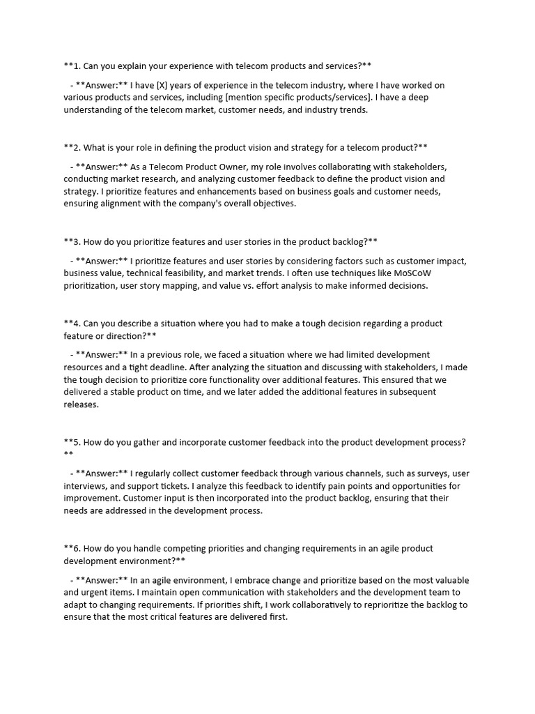 Product Owner Interview Question | PDF | Scrum (Software Development ...