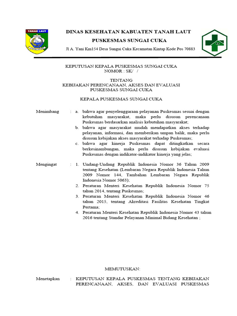 SK Jenis Pelayanan Di Puskesmas | PDF | Pengembangan Diri | Kesehatan Holistik