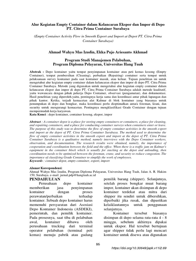 Empty Container Activity Flow in Smooth Export and Import at Depot PT ...